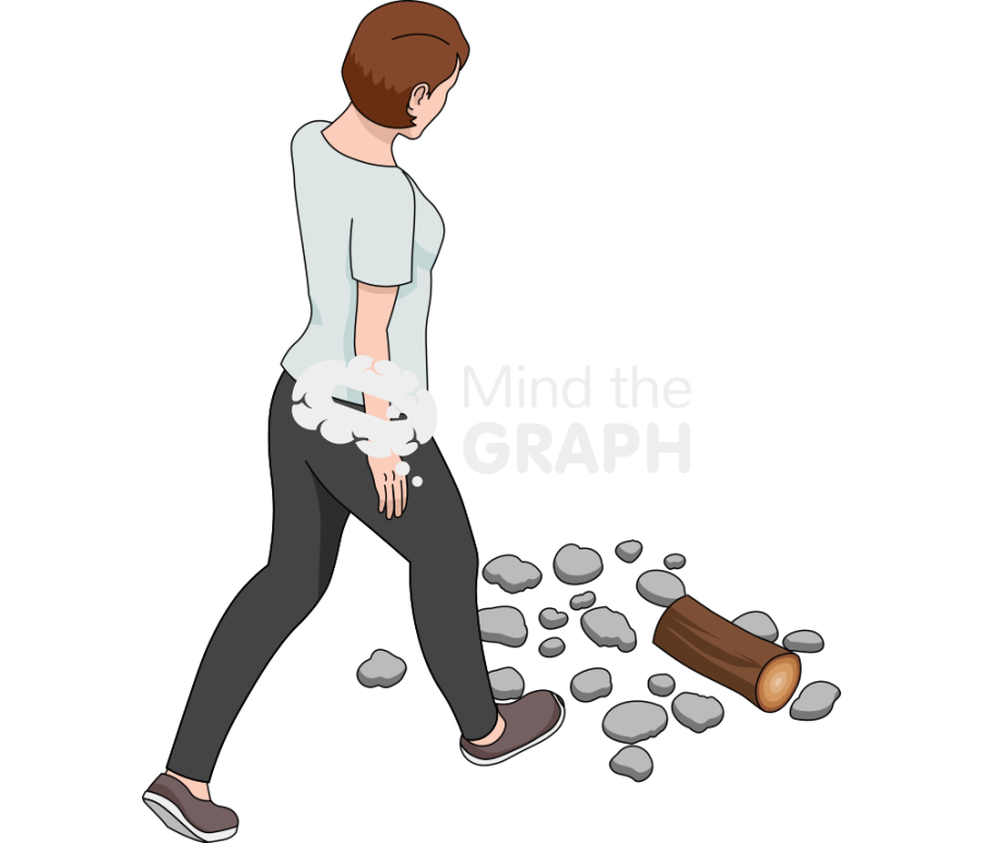 Caucasian woman walking on uneven terrain